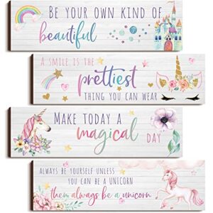 yulejo unicorn rainbow girls room wall decor unicorn rainbow motivational, inspirational wall art bedroom decor for girls kids bedroom nursery decorations ()