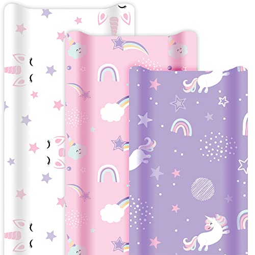 GROW WILD Changing Pad Cover 3 Pack | Soft & Stretchy Jersey Cotton | Baby Changing Table Pad Cover | Diaper Changing Pad Covers for Girls or Boys | Wipeable Sheets | Pink Purple Unicorn