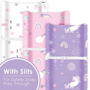 GROW WILD Changing Pad Cover 3 Pack | Soft & Stretchy Jersey Cotton | Baby Changing Table Pad Cover | Diaper Changing Pad Covers for Girls or Boys | Wipeable Sheets | Pink Purple Unicorn