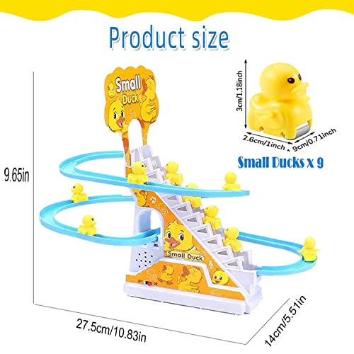 Small Ducks Climbing Toys, Electric Ducks Chasing Race Track Game Set, Playful Roller Coaster Toy with 9 Duck LED Flashing Lights & Music Button, Fun Duck Stair Climbing Toy for Toddlers and Kids (A)