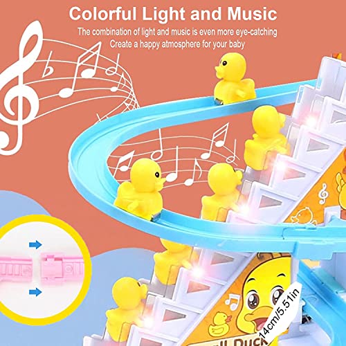 Small Ducks Climbing Toys, Electric Ducks Chasing Race Track Game Set, Playful Roller Coaster Toy with 9 Duck LED Flashing Lights & Music Button, Fun Duck Stair Climbing Toy for Toddlers and Kids (A)