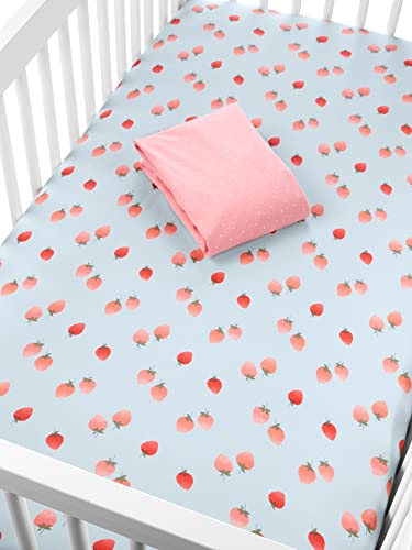 Simple Joys by Carter's Unisex Kids' Cotton Crib Sheets Baby Costume, Pack of 2, Strawberry/Dots, One Size