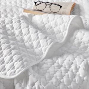 CozyLux Summer Quilt Sets Queen/Full Size White 3 Pieces - Lightweight Soft Bedspread - Lantern Ogee Pattern Coverlet Bedding Set for All Season - 1 Quilt and 2 Pillow Shams - White, 90"x96"