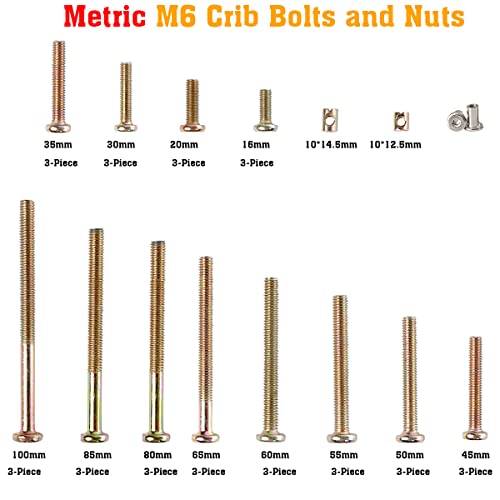 Crib Screws Bolts Replacement Hardware Parts Kit Metric M6 Allen Head Crib Bolts Barrel Nuts Compatible with StorkCraft Cribs Equinox Steveston Beckett Princess Tuscany Alpine Pacific Hillcrest Petal