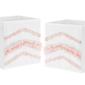 Sweet Jojo Designs Boho Bohemian Foldable Fabric Storage Cube Bins Boxes Organizer Toys Kids Baby Children - Set of 2 - Blush Pink White Farmhouse Shabby Chic Designer Modern Minimalist Tufted