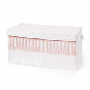 sweet jojo designs boho bohemian girl small fabric toy bin storage box chest for baby nursery kids room - blush pink white farmhouse shabby chic designer modern minimalist tassel fringe macrame cotton