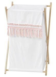 sweet jojo designs boho bohemian baby kid clothes laundry hamper - blush pink and white farmhouse shabby chic designer modern minimalist tassel fringe macrame cotton