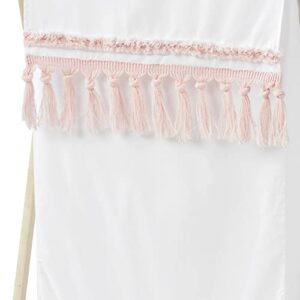 Sweet Jojo Designs Boho Bohemian Baby Kid Clothes Laundry Hamper - Blush Pink and White Farmhouse Shabby Chic Designer Modern Minimalist Tassel Fringe Macrame Cotton