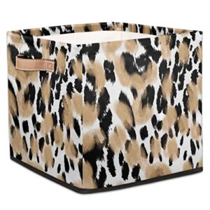 leopard print storage basket bins, animal tiger skin large foldable storage baskets fabric organizer storage cubes box with handles collapsible basket for shelf closet nursery home office