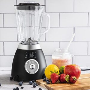 Rae Dunn Table and Countertop Blender- 2 Speed Blender with 1.5 L Glass Container and Lid, 500 W Shake and Smoothie Maker, Juice Blender with 6 Blades (Black)