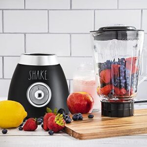 Rae Dunn Table and Countertop Blender- 2 Speed Blender with 1.5 L Glass Container and Lid, 500 W Shake and Smoothie Maker, Juice Blender with 6 Blades (Black)