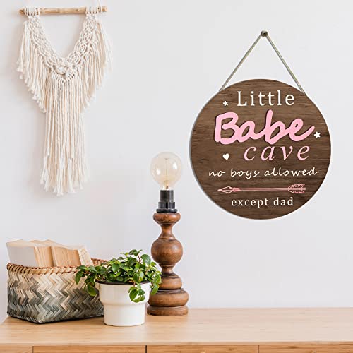 Little Babe Cave Door Sign Wood Baby Girl Nursery Decor Little Girl Nursery Room Wall Art for Girls Bedroom Living Room Hanging Rustic Woodland Decor