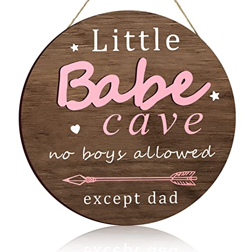 Little Babe Cave Door Sign Wood Baby Girl Nursery Decor Little Girl Nursery Room Wall Art for Girls Bedroom Living Room Hanging Rustic Woodland Decor