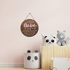 Little Babe Cave Door Sign Wood Baby Girl Nursery Decor Little Girl Nursery Room Wall Art for Girls Bedroom Living Room Hanging Rustic Woodland Decor