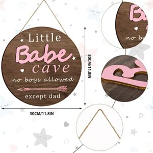 Little Babe Cave Door Sign Wood Baby Girl Nursery Decor Little Girl Nursery Room Wall Art for Girls Bedroom Living Room Hanging Rustic Woodland Decor