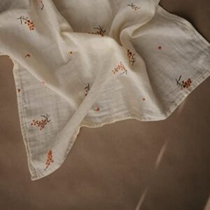 mushie Muslin Baby Cloths | 100% Organic Cotton | 23.5" x 23.5" (Flowers) 3-Pack