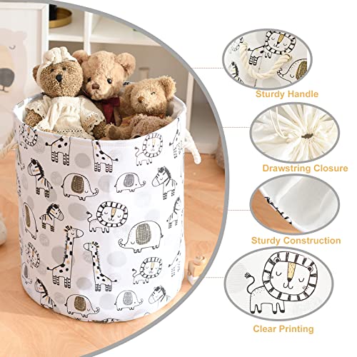 INough Extra Large Baby Hamper for Nursery, 58L Kids Laundry Basket Baby Room Decor, Waterproof Canvas Clothes Hamper Toy Box for Boys Laundry Hamper Foldable Toy Storage Basket with Handles