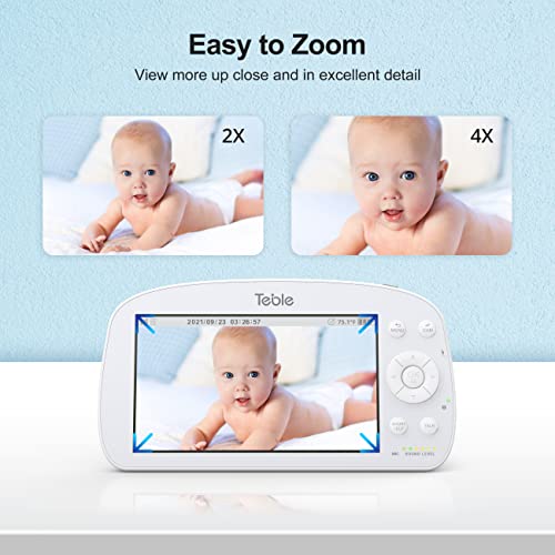 Baby Monitor 5.5" 720p HD Video Baby Monitor, 5000mAh Battery 26-Hour Audio Monitoring, Night Vision, Remote Pan Tilt, 2 Way Talk, VOX, Temperature, Feeding Reminder, 4X Zoom, 1000ft Range, Lullabies