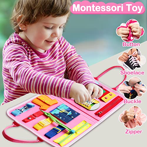 ZMLM Montessori Busy Board Toy: Toddler Sensory Toy Christmas Birthday Gifts for 1 2 3 4 Years Old Girl Boy Preschool Buckle Zipper Activity Board Kids Educational Travel Toy Learning Fine Motor Skill