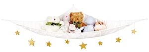 mkono stuffed animal toy hammock hanging macrame stuffed animals storage net with wooden stars decorations boho large corner plush toys holder for nursery playroom kids room organizer, white