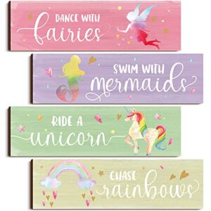 yulejo unicorn rainbow girls room wall decor unicorn rainbow motivational, inspirational wall art room, bedroom decor for girls kids bedroom nursery decorations ()