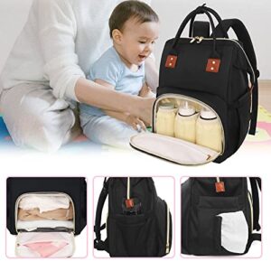 Femuar Diaper Bag Backpack Multifunction Maternity Nappy Baby Bag for Girls & Boys Large Capacity Travel Diaper Bags Dark Black