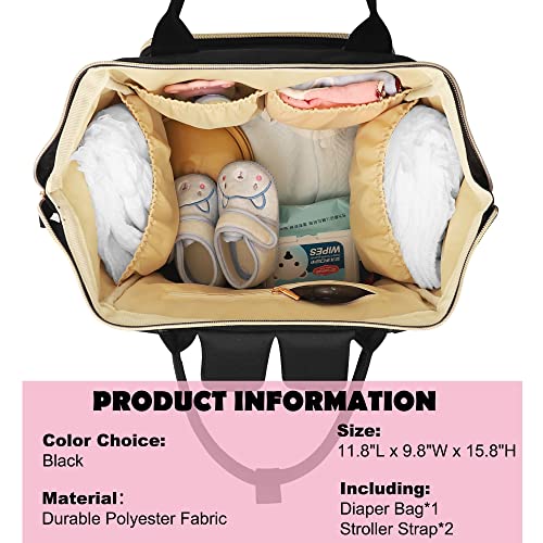 Femuar Diaper Bag Backpack Multifunction Maternity Nappy Baby Bag for Girls & Boys Large Capacity Travel Diaper Bags Dark Black