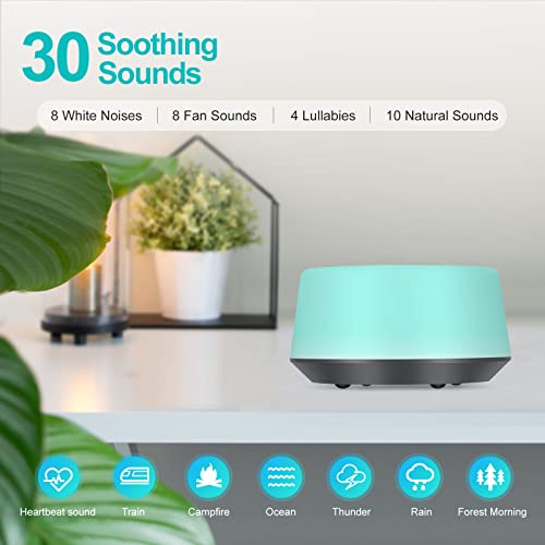 White Noise Machine, Sleep Sound Machine with 30 Soothing Sounds, 7 Color Baby Night Lights, Full Touch Control, Timer and Memory Features, Plug in, Sound Machine for Baby, Adults