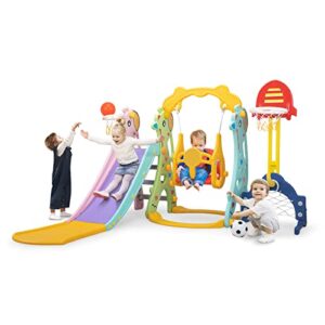 5 in 1 kids slide for toddlers age 1-3, slide and swing set for children baby indoor outdoor, playsets playground sets for backyards plastic