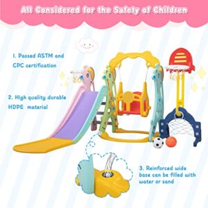 5 in 1 Kids Slide for Toddlers Age 1-3, Slide and Swing Set for Children Baby Indoor Outdoor, Playsets Playground Sets for Backyards Plastic