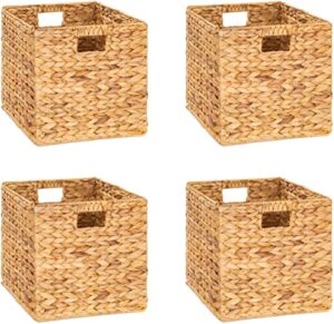 m4decor wicker storage basket, wicker storage baskets for shelves, large wicker baskets for storage, wicker cube storage bins for bedroom, living room, nursery room (natural 4 packs 12x12in)