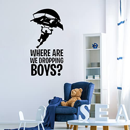 Game Wall Decal Wall Sticker, Where are We Dropping Boys Gaming Vinyl Decal Sticker, Game Stickers Poster Murals for Boys Room, Teen Bedroom Art Decorations