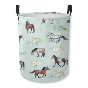 floral horse pattern laundry basket laundry hamper collapsible storage bin oxford fabric clothes baskets nursery hamper for home,office,dorm,gift basket