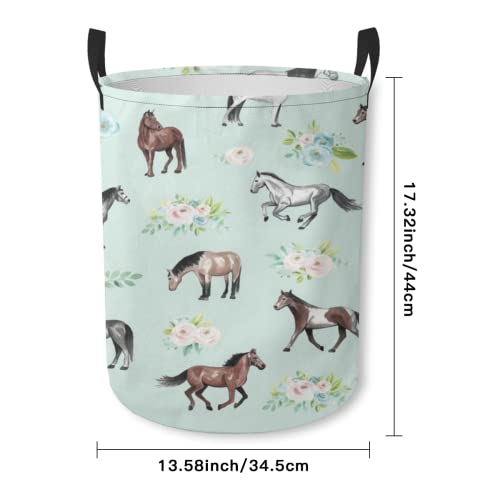 Floral Horse Pattern Laundry Basket Laundry Hamper Collapsible Storage Bin Oxford Fabric Clothes Baskets Nursery Hamper For Home,Office,Dorm,Gift Basket