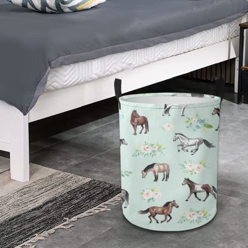 Floral Horse Pattern Laundry Basket Laundry Hamper Collapsible Storage Bin Oxford Fabric Clothes Baskets Nursery Hamper For Home,Office,Dorm,Gift Basket