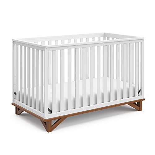 Graco Storkcraft Santa Monica 5-in-1 Convertible Crib (White with Vintage Driftwood) – GREENGUARD Gold Certified, Modern Design, Two-Tone Baby Crib, Converts to Toddler Bed, Daybed and Full-Size Bed