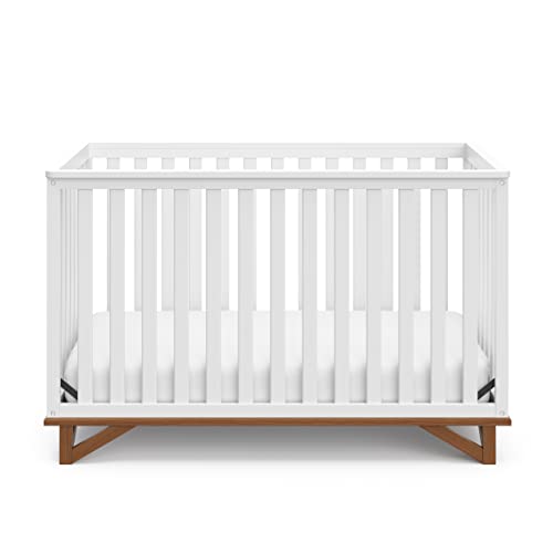 Graco Storkcraft Santa Monica 5-in-1 Convertible Crib (White with Vintage Driftwood) – GREENGUARD Gold Certified, Modern Design, Two-Tone Baby Crib, Converts to Toddler Bed, Daybed and Full-Size Bed