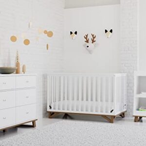 Graco Storkcraft Santa Monica 5-in-1 Convertible Crib (White with Vintage Driftwood) – GREENGUARD Gold Certified, Modern Design, Two-Tone Baby Crib, Converts to Toddler Bed, Daybed and Full-Size Bed