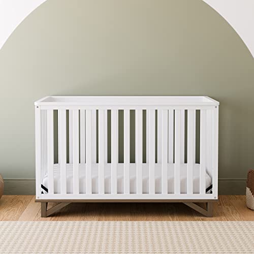 Graco Storkcraft Santa Monica 5-in-1 Convertible Crib (White with Vintage Driftwood) – GREENGUARD Gold Certified, Modern Design, Two-Tone Baby Crib, Converts to Toddler Bed, Daybed and Full-Size Bed