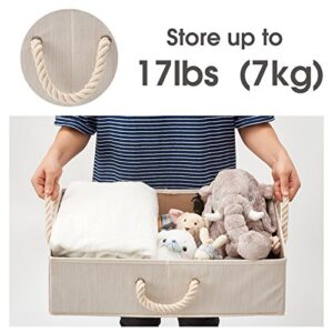 EZOWare Set of 3 Large Storage Bins Foldable Fabric Trapezoid Organizer Boxes with Cotton Rope Handle, Collapsible Basket for Closet, Baby Toys, Diaper - Beige