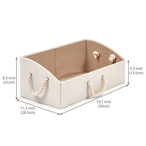 EZOWare Set of 3 Large Storage Bins Foldable Fabric Trapezoid Organizer Boxes with Cotton Rope Handle, Collapsible Basket for Closet, Baby Toys, Diaper - Beige