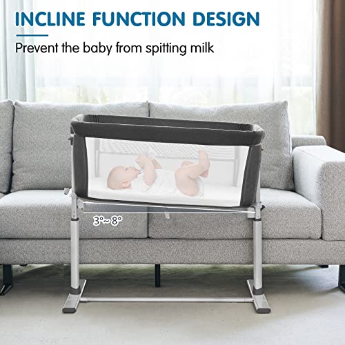 SYCYH Baby Bassinet Bedside Sleeper Easy to Assemble Portable Co-Sleep Bedside Crib for Newborn Infant, Two-Side Safe Breathable Mesh Design