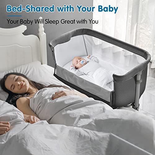 SYCYH Baby Bassinet Bedside Sleeper Easy to Assemble Portable Co-Sleep Bedside Crib for Newborn Infant, Two-Side Safe Breathable Mesh Design