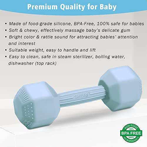 Baby Dumbbell Toy - Silicone Infant Rattle Teething Toy Teether Toddler Sensory Toy Durable Safe Exercises Workout Weight - Great Gift for Girls and Boys (1pcs - Black)