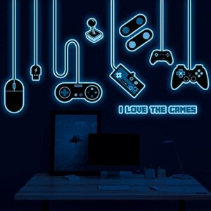 Gaming Wall Decals Glow in The Dark Wall Decals Video Game Zone Wall Stickers Removable Gaming Room Wall Decor Peel and Stick for Boys Kids Bedroom Playroom… (Large Size-Blue)