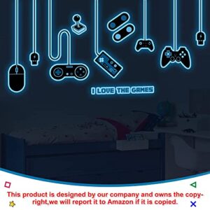 Gaming Wall Decals Glow in The Dark Wall Decals Video Game Zone Wall Stickers Removable Gaming Room Wall Decor Peel and Stick for Boys Kids Bedroom Playroom… (Large Size-Blue)