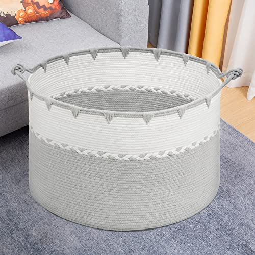 DUOLEO XXXXXL Large Rope Blanket Baskets 26" x 26" x 18" Woven Baskets for Storage Baskets for Blankets Laundry Basket for Toys Storage Basket with Handle Laundry Hamper