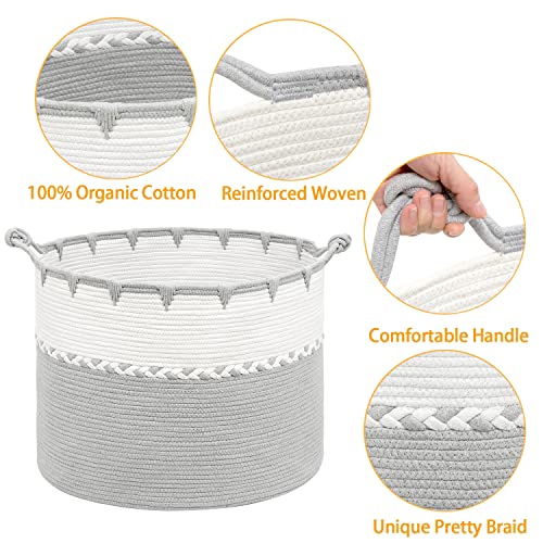 DUOLEO XXXXXL Large Rope Blanket Baskets 26" x 26" x 18" Woven Baskets for Storage Baskets for Blankets Laundry Basket for Toys Storage Basket with Handle Laundry Hamper