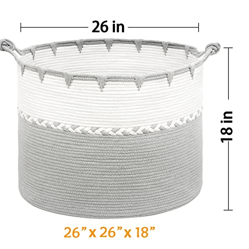 DUOLEO XXXXXL Large Rope Blanket Baskets 26" x 26" x 18" Woven Baskets for Storage Baskets for Blankets Laundry Basket for Toys Storage Basket with Handle Laundry Hamper