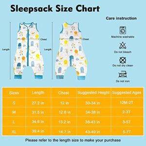 MooMoo Baby Sleep Sack with Feet Summer Toddler Wearable Blanket with 2-Way Zipper Sleeveless Baby Cotton Sleeping Sack with Legs 6-18 Months